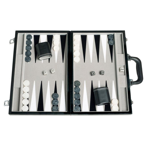 Middleton Games 18-Inch Leatherette Backgammon Set - Inlaid Velvet Field - Black/Green | Wayfair